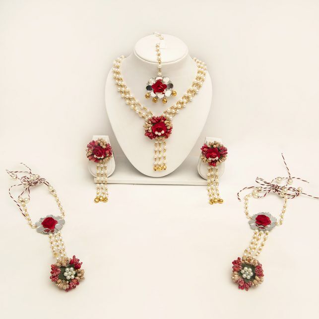 Red Golden Jewellery Set - Flower Jewellery