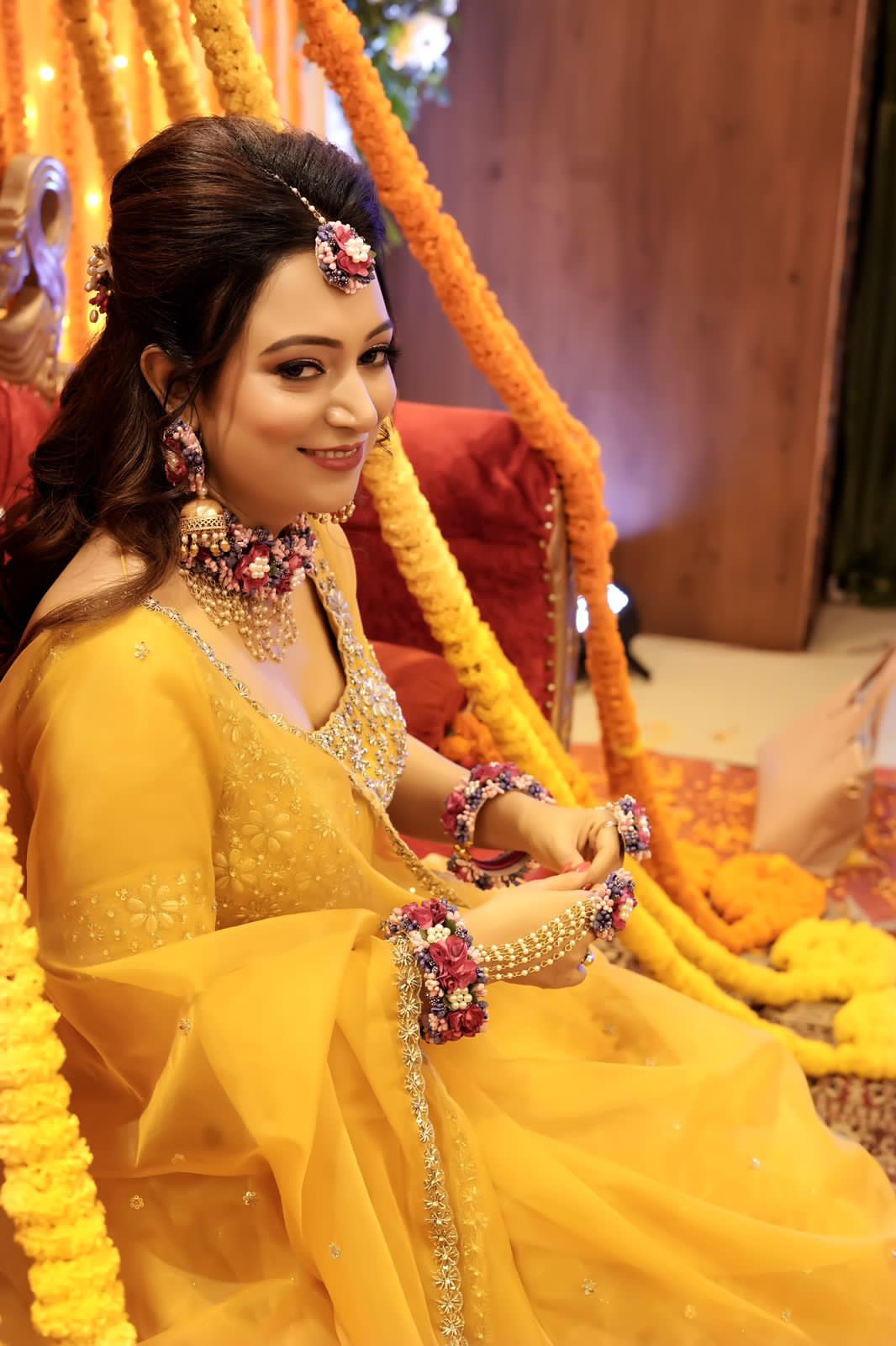 Myindiecraft - Pink Bridal Floral Jewellery Set for Mehendi Function ...