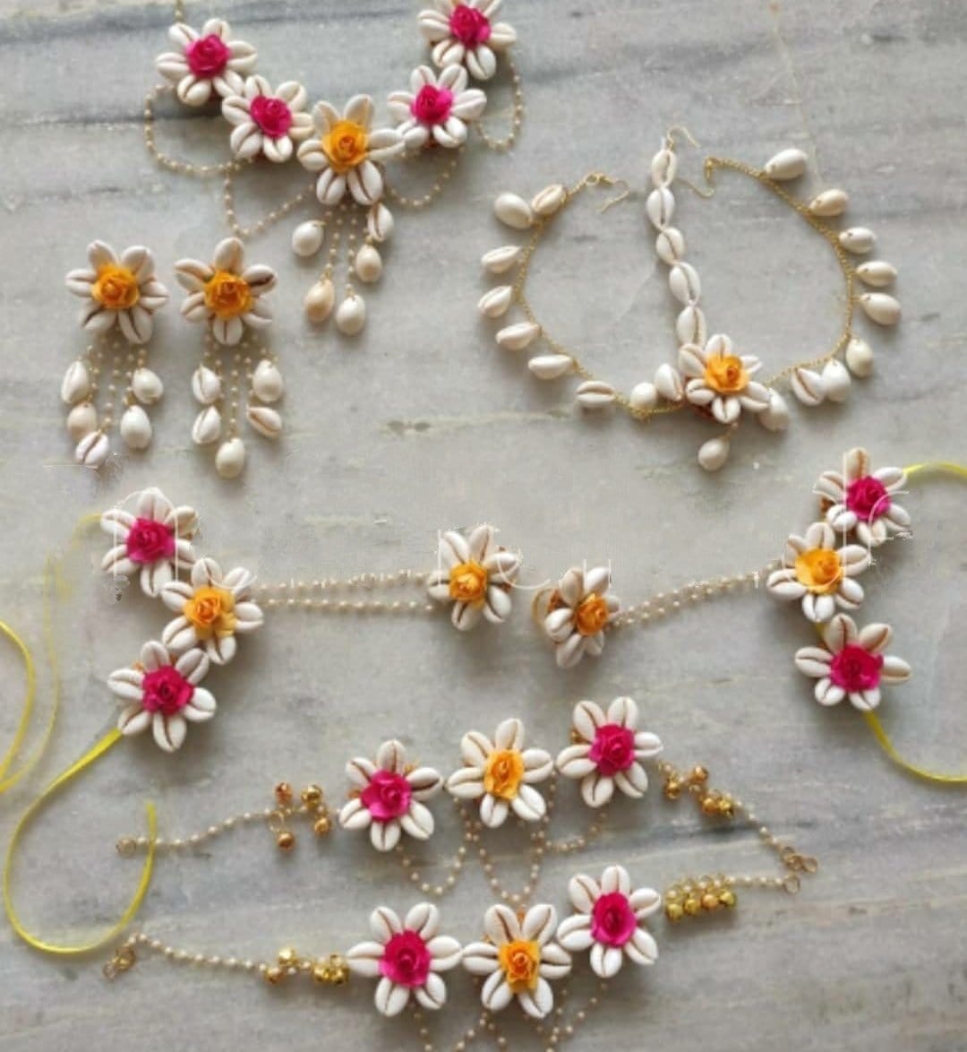 Myindiecraft Shell Floral Jewellery Haldi Set - Flower Jewellery