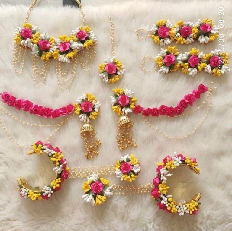 Myindiecraft Shell Floral Jewellery Haldi Set - Flower Jewellery